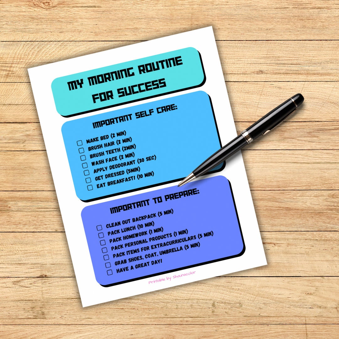 Teen's Morning Routine Checklist, Time Management Planner for Kids ...