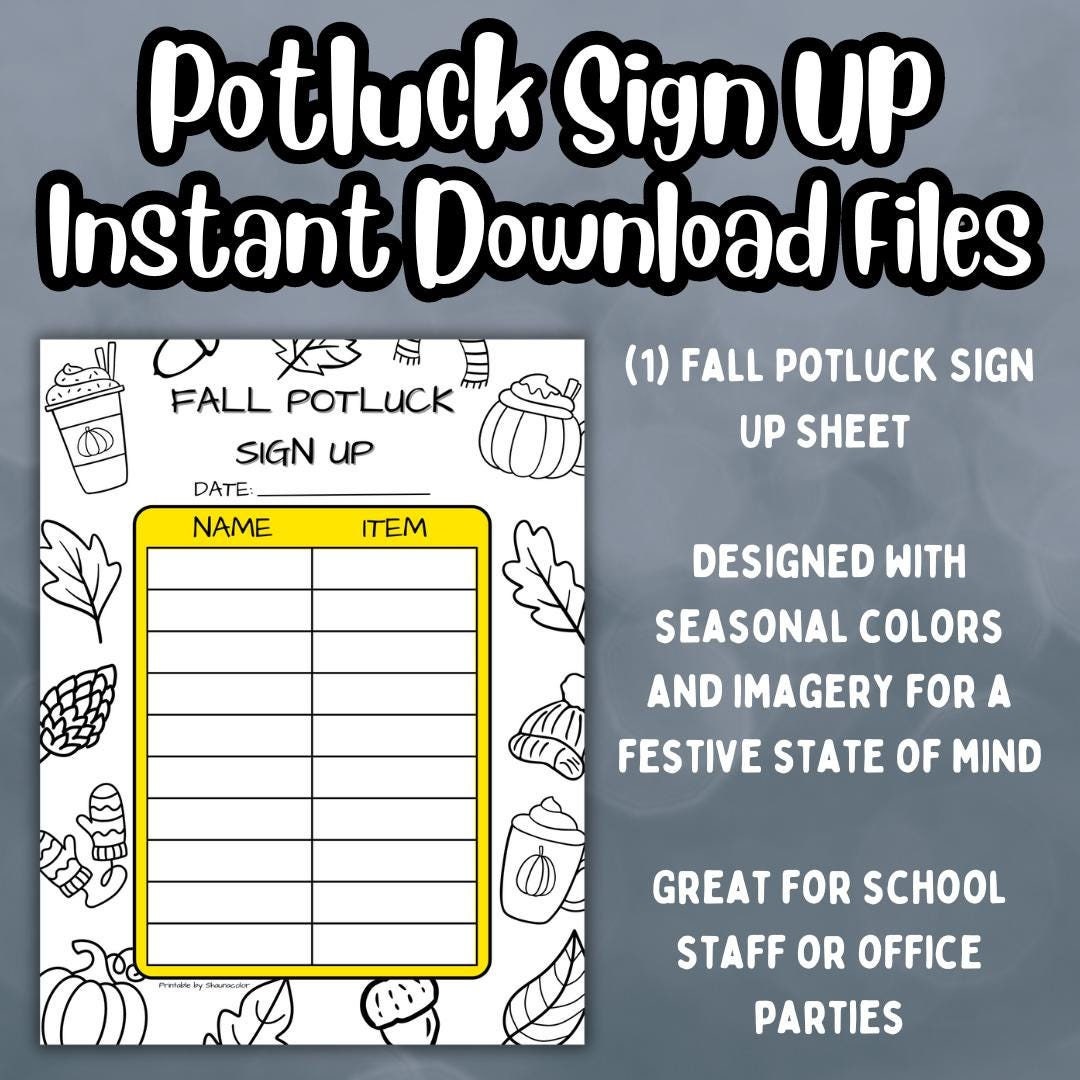 Fall Potluck Sign up Sheet for School Staff Appreciation or Office ...