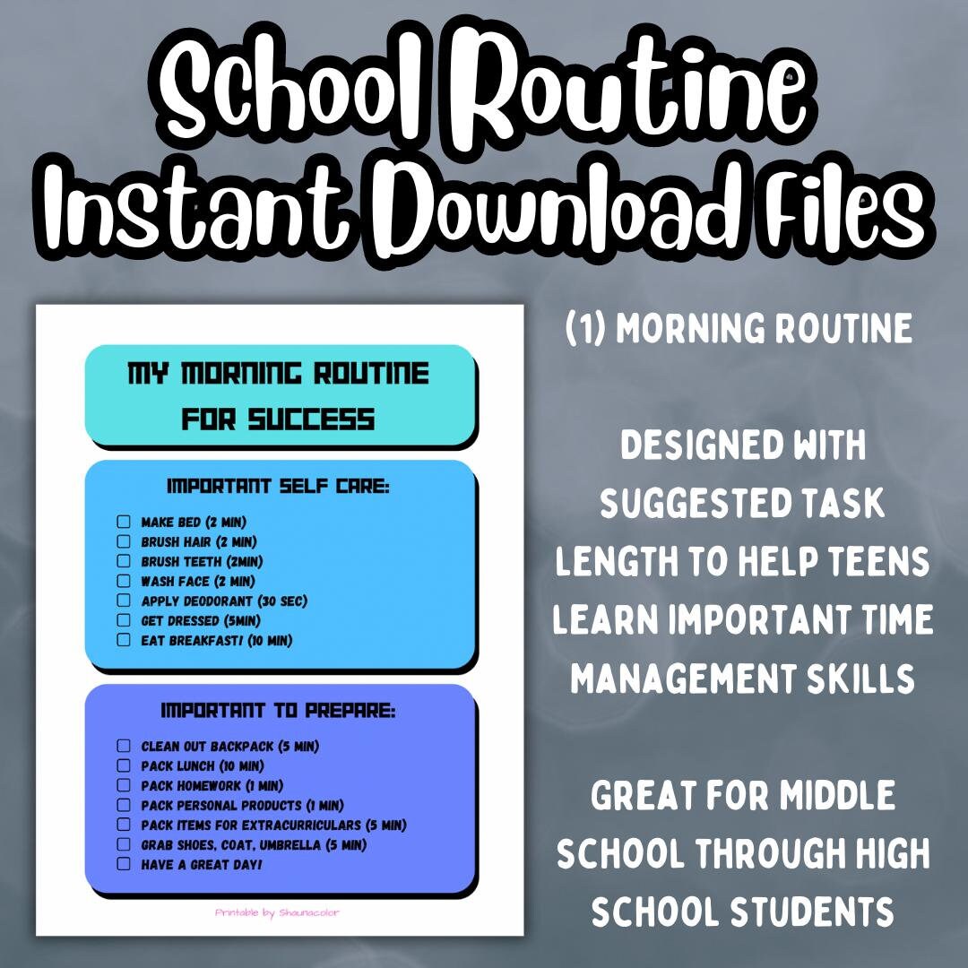 Teen's Morning Routine Checklist, Time Management Planner for Kids ...