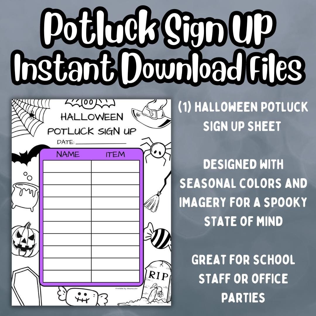 Halloween Potluck Sign up Sheet for Staff Appreciation or Office Party ...