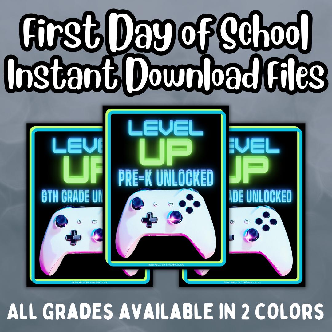 First Day of School Sign, Level up Kindergarten Unlocked, Back to ...