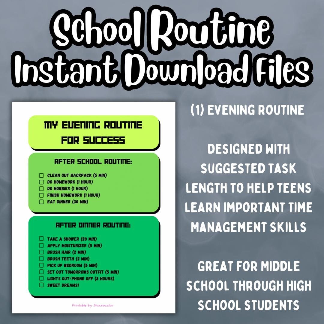 Teen's Evening Routine Checklist, Time Management Planner for Kids ...