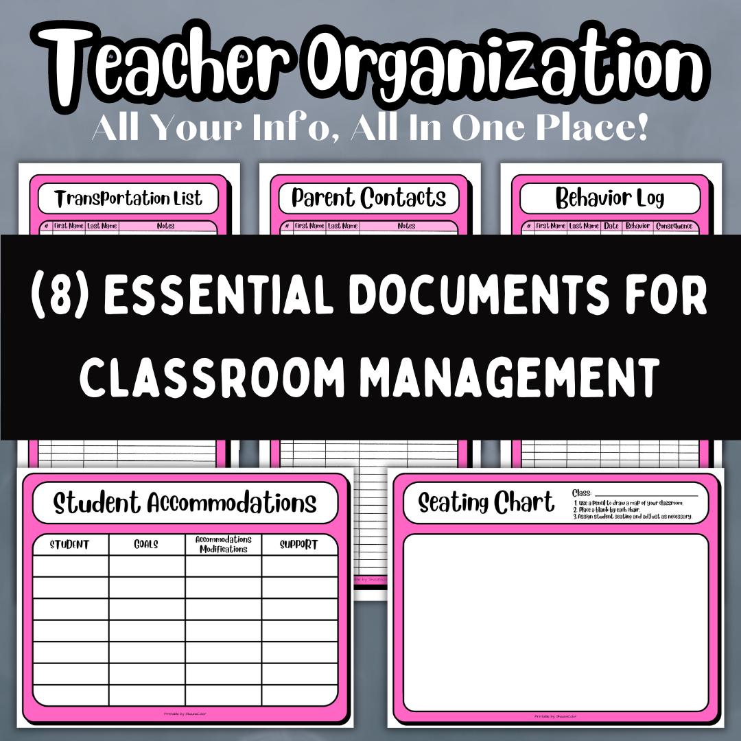 Teaching Binder Essentials, 8 Pink Documents for Easy Classroom ...