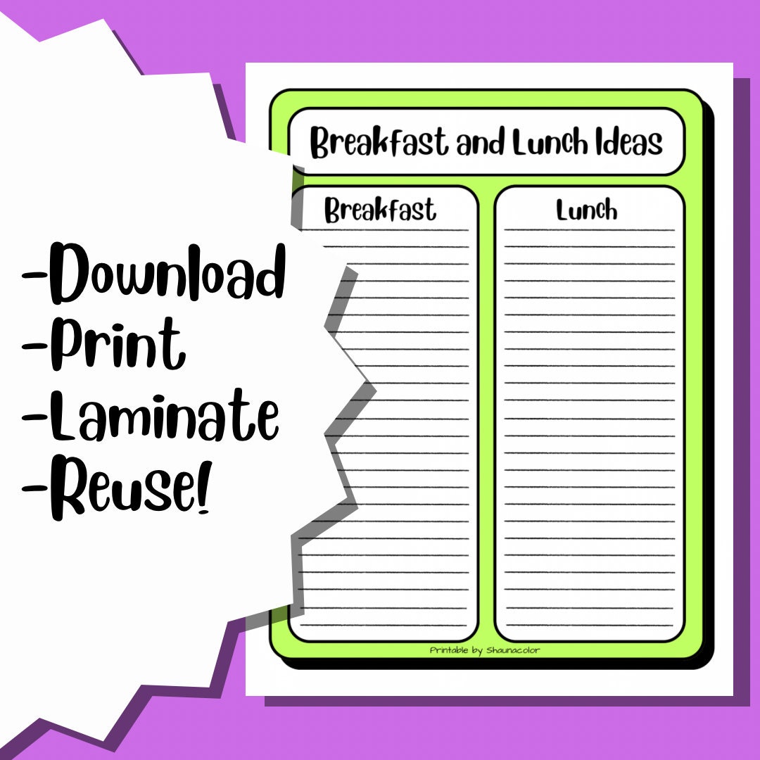 Lime DIY Menu Planner, Printable 3 Page Bundle for Quick and Easy Meal ...