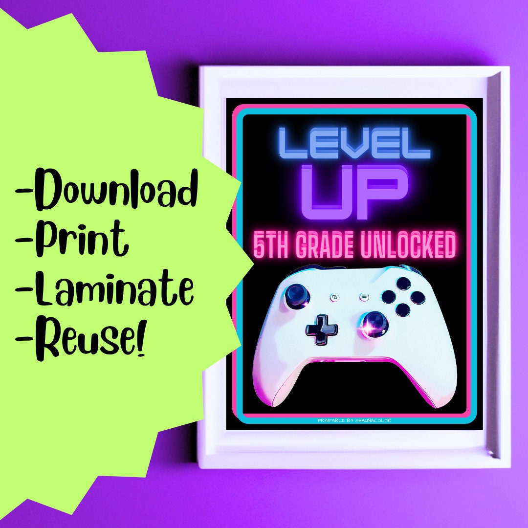 First Day of School Sign for Gamer Kids Level Up Fifth Grade - Etsy