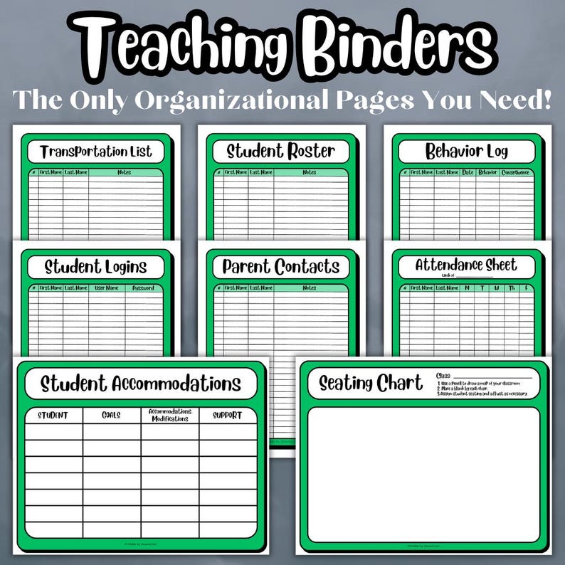 Teaching Binder Essentials, 8 Documents in Multiple Colors for Easy ...