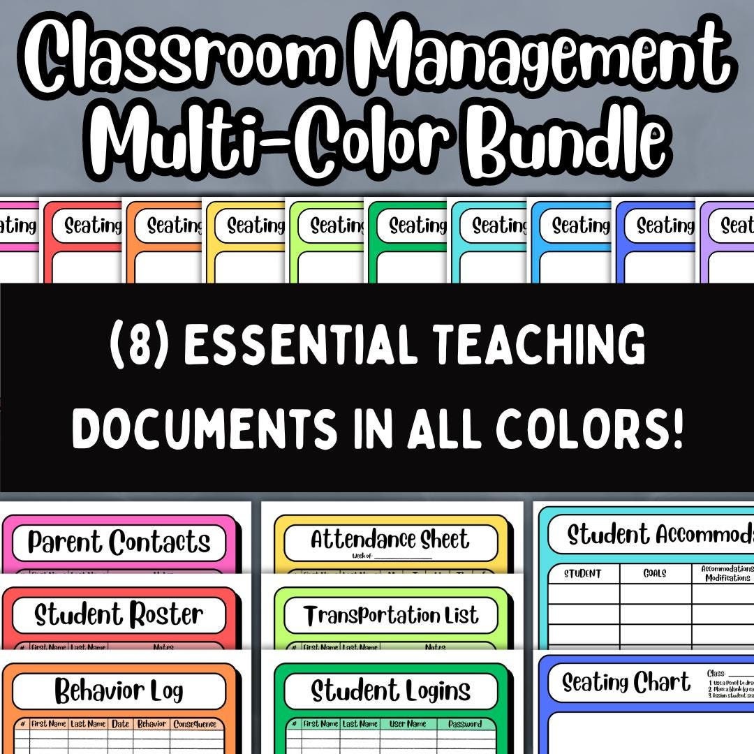 Teaching Binder Essentials, 8 Documents in Multiple Colors for Easy ...
