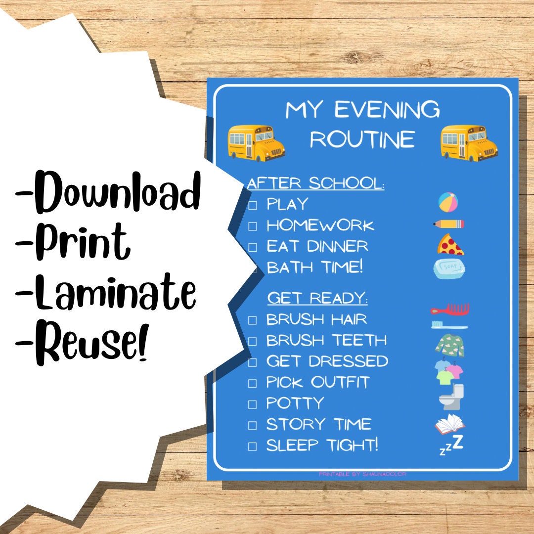 Kids Daily ADHD Routine Planner, Childrens Everyday Self Care Checklist ...