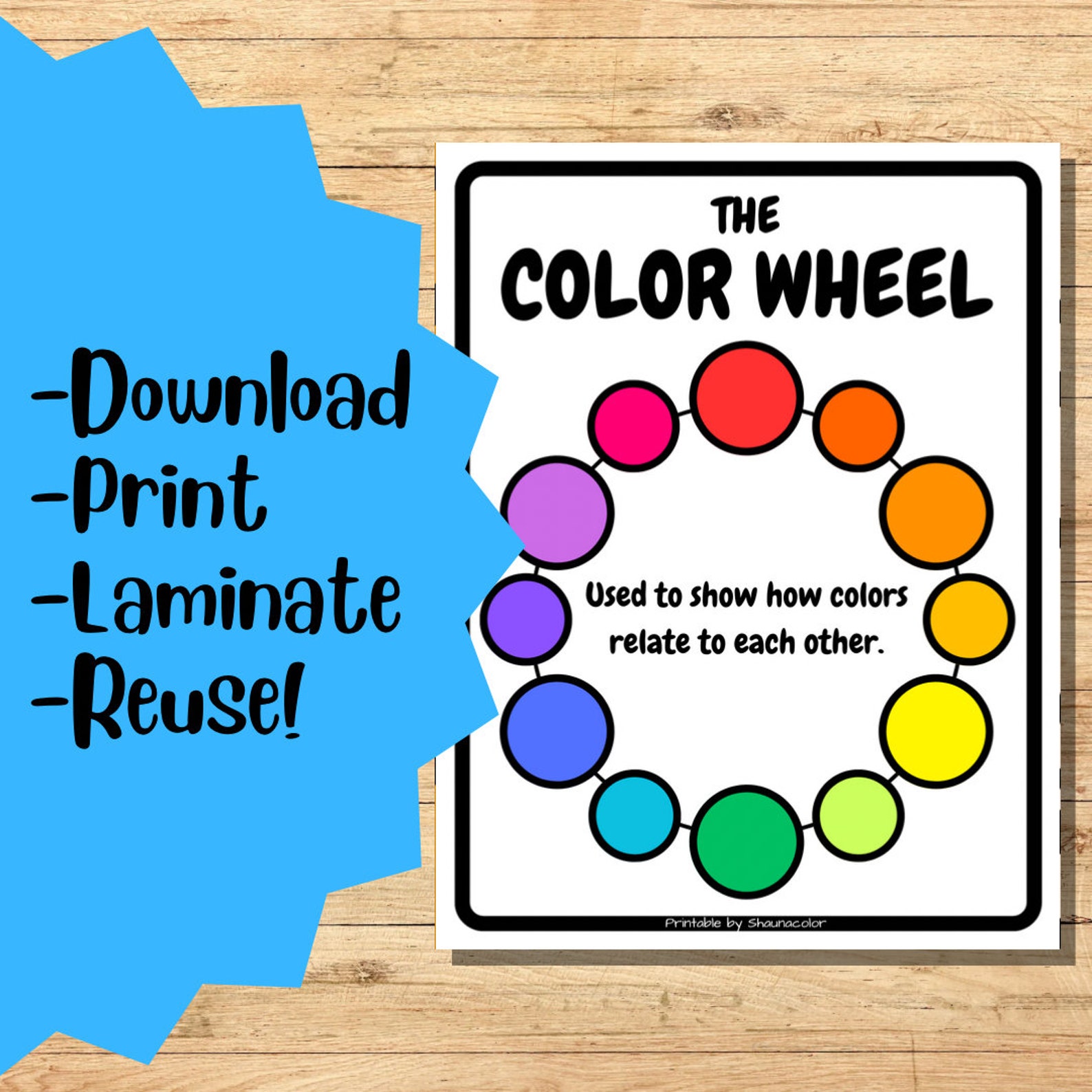 Color Wheel Visual Aid Poster for Classrooms, 1 Page Printable File for ...