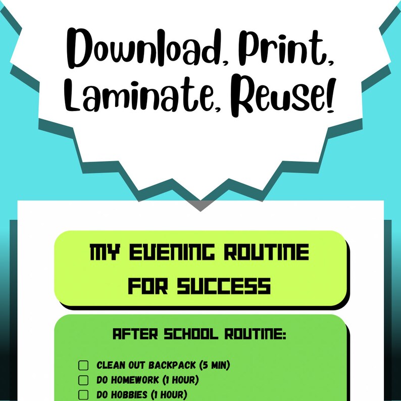 Teen's Evening Routine Checklist, Time Management Planner for Kids ...