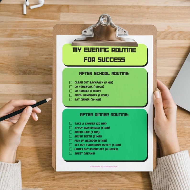 Teen's Evening Routine Checklist, Time Management Planner for Kids ...