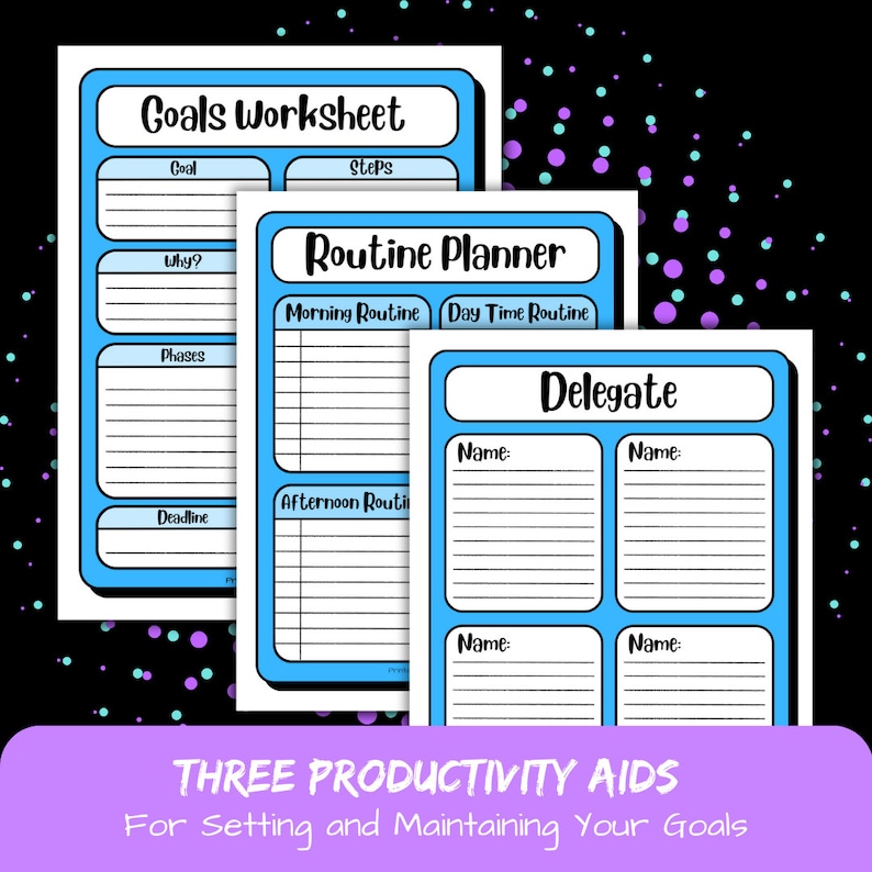Blue Planning Bundle for Productivity, 4 Pack Printable Files for Time ...