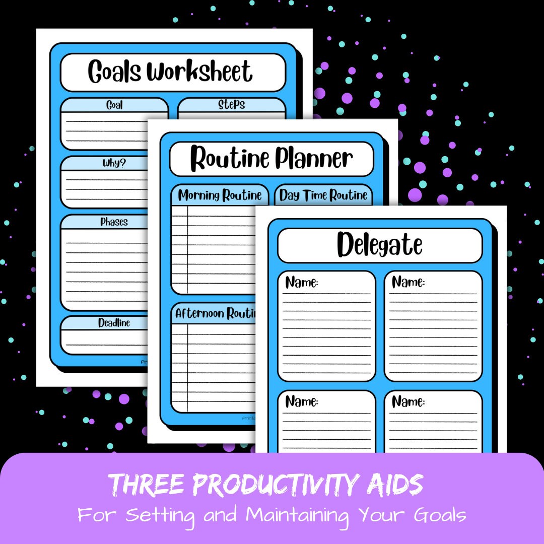 Blue Planning Bundle for Productivity, 4 Pack Printable Files for Time ...