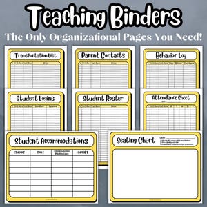 Teaching Binder Essentials, 8 Documents in Multiple Colors for Easy ...