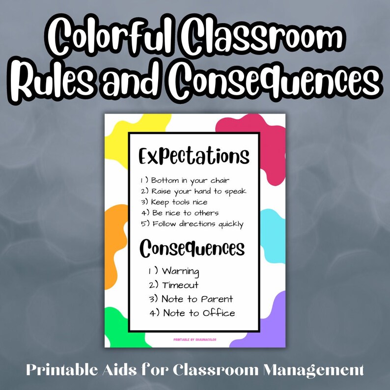 Cute Colorful Classroom Expectations and Consequences Printable Sign ...