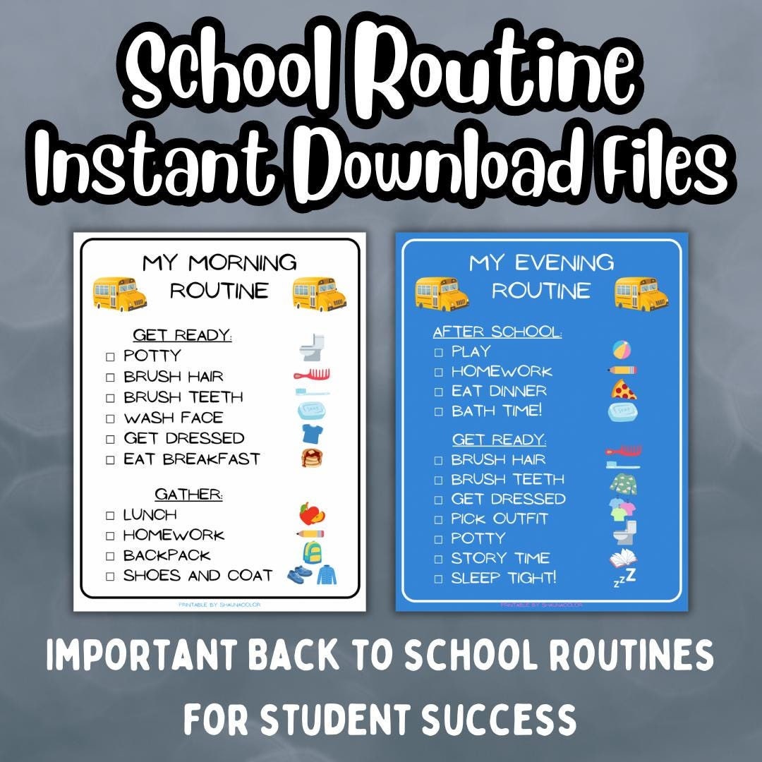 School Routine for Kids Daily School Checklist, Morning and Evening ...