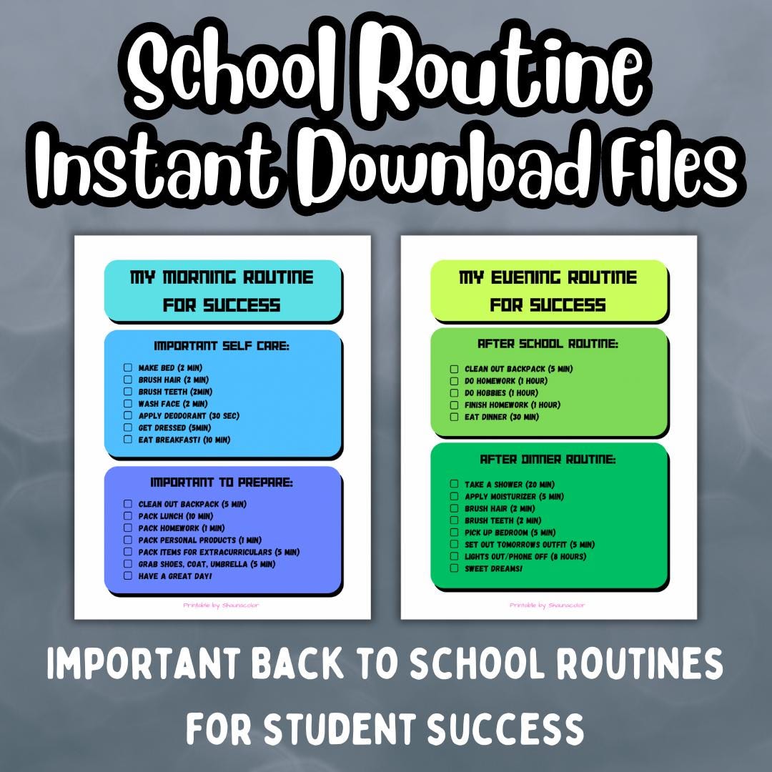 Teen's Evening Routine Checklist, Time Management Planner for Kids ...