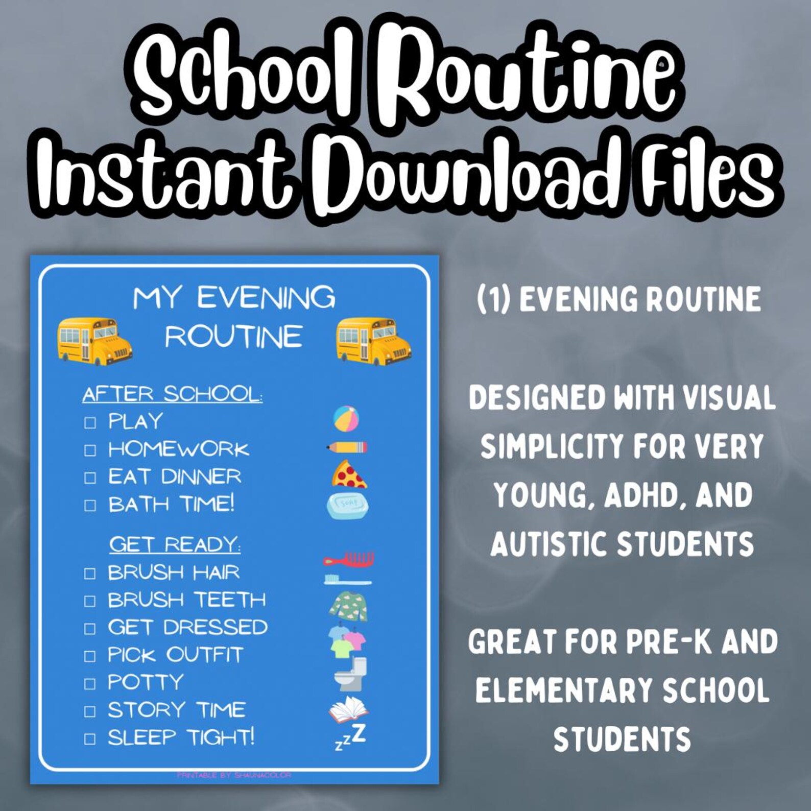 School Routine for Kids Daily School Checklist, Morning and Evening ...