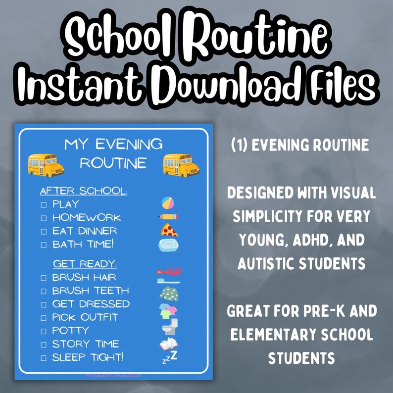School Routine for Kids Daily School Checklist, Morning and Evening ...