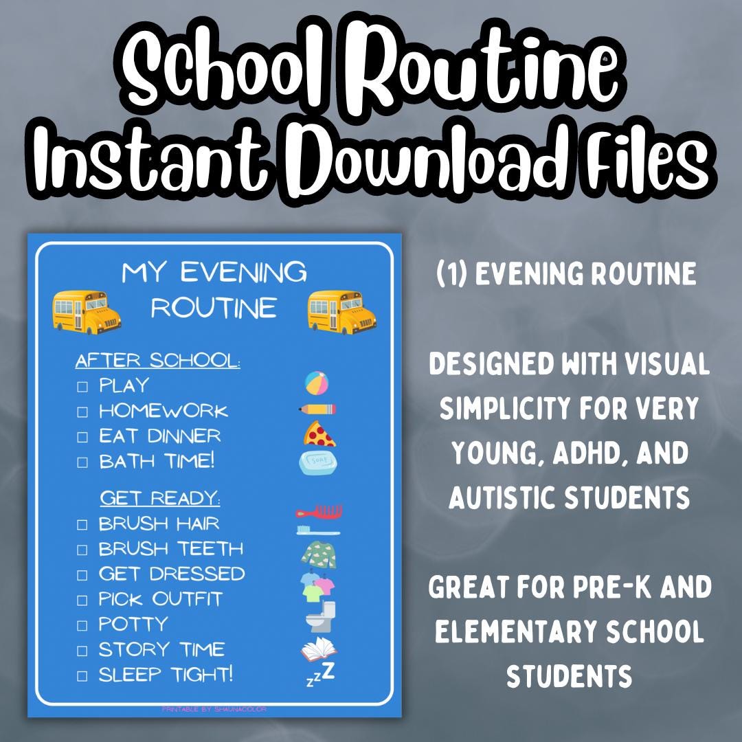 School Routine for Kids Daily School Checklist, Morning and Evening ...