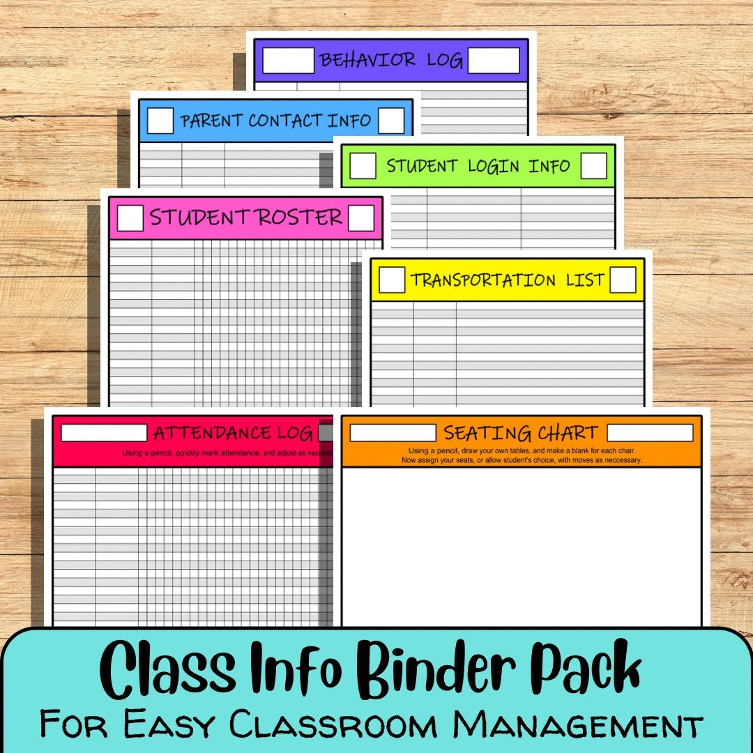 Effective Classroom Organization Bundle, Printable 7 Page Binder Pack ...