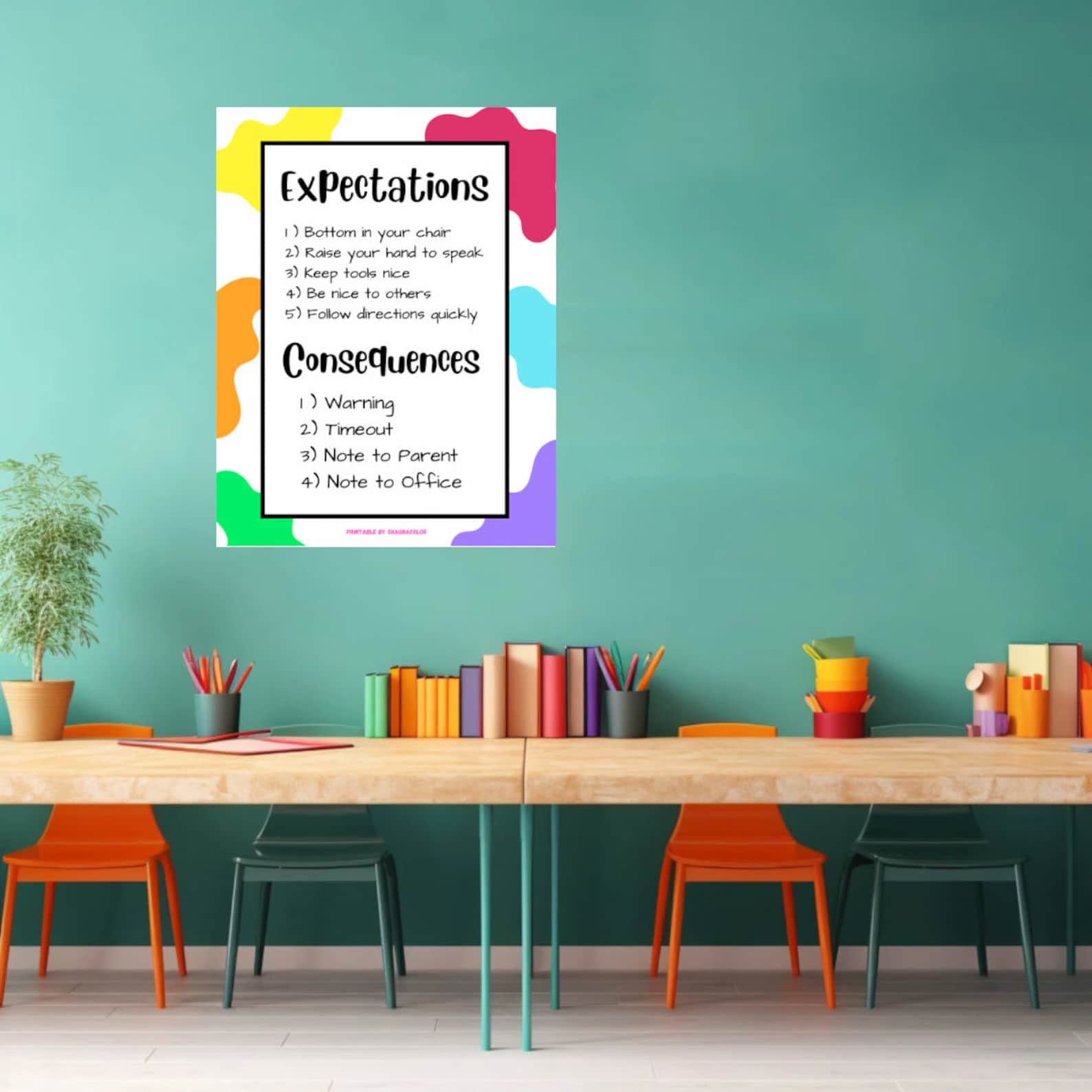 Cute Colorful Classroom Expectations and Consequences Printable Sign ...