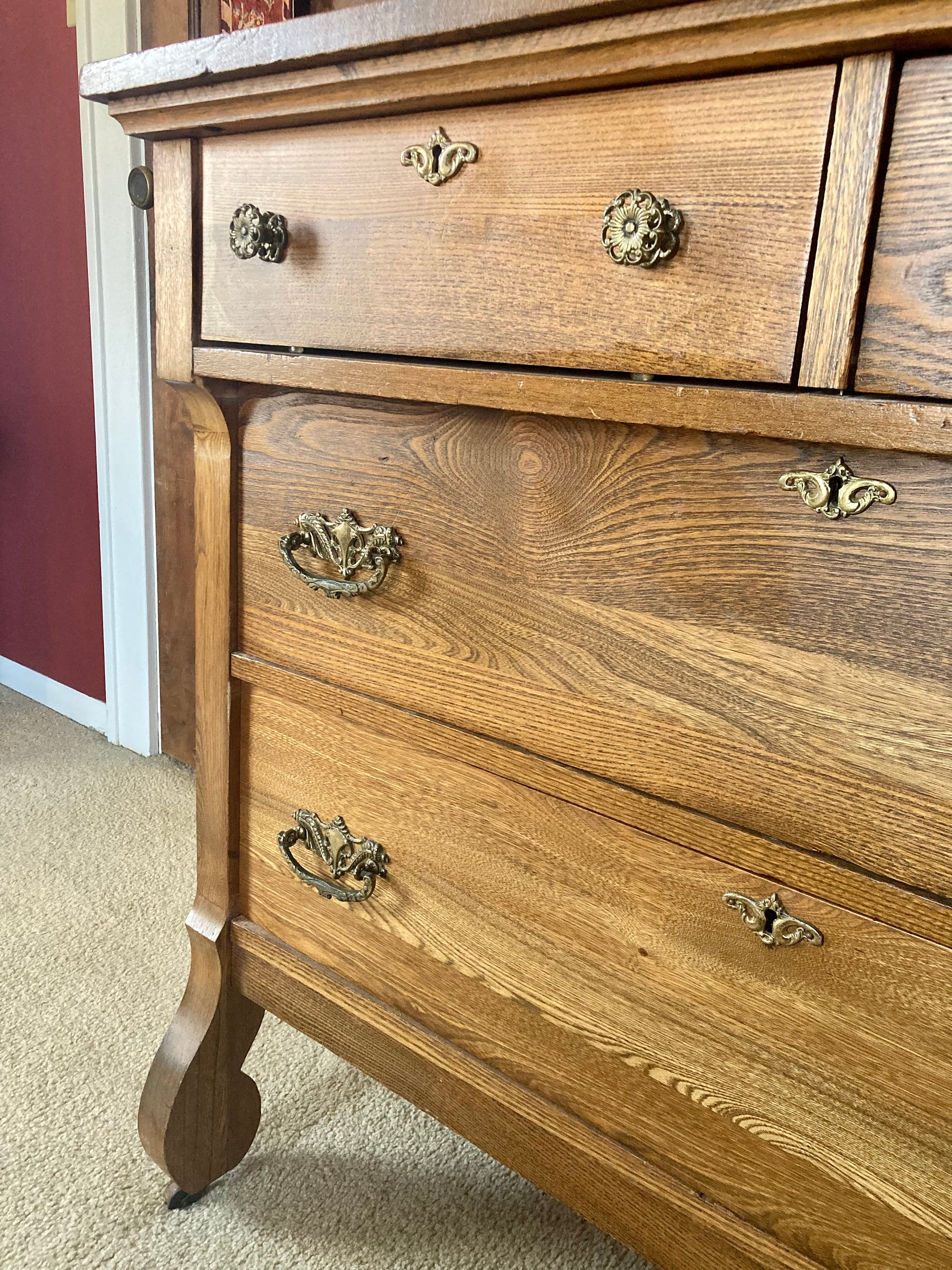 Late 19th Century Victorian Serpentine Carved Tiger Oak Dresser With ...