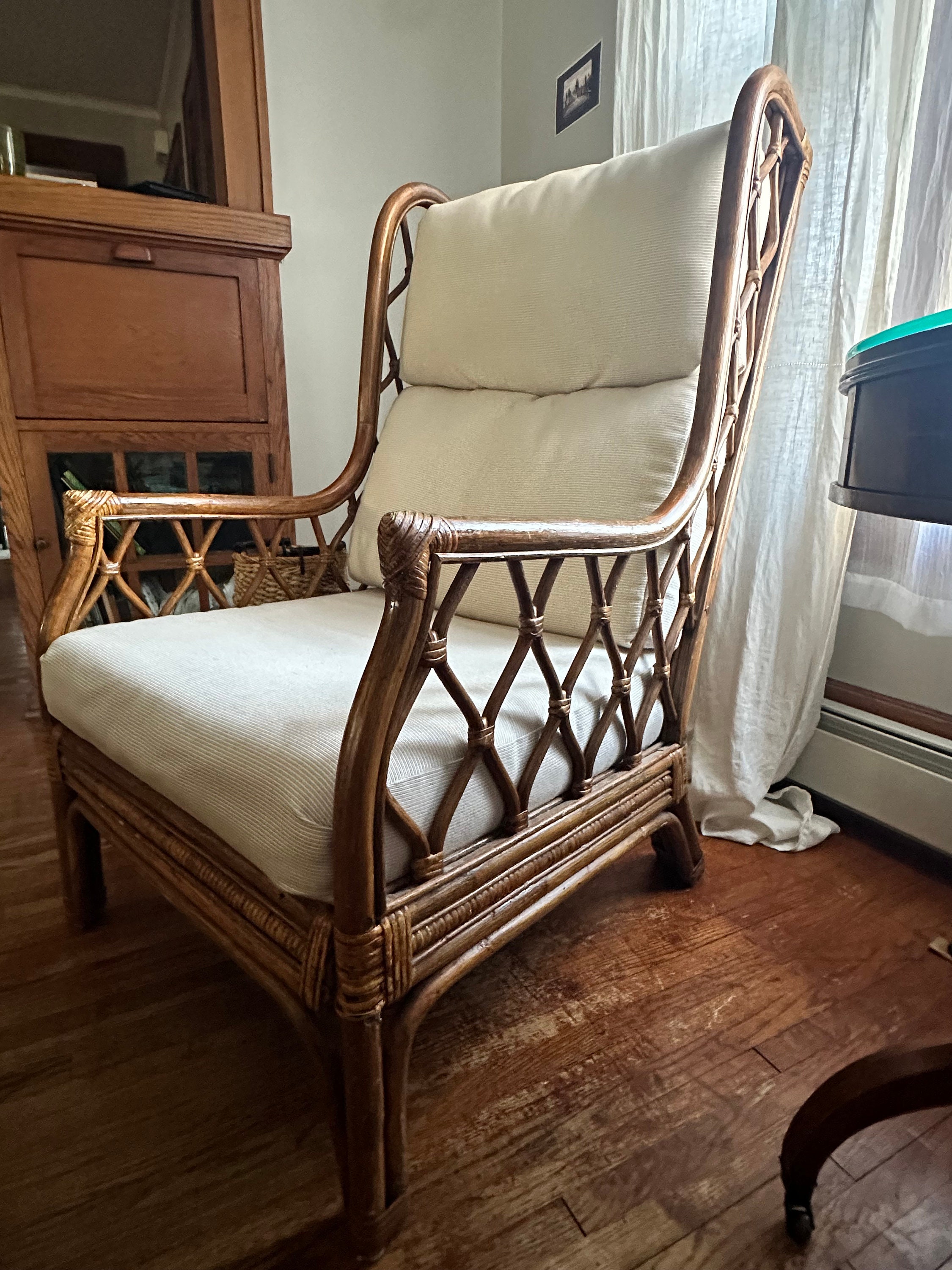 Vintage Bamboo & Cane Wingback Rattan Chair Set, BOHO, Hollywood ...