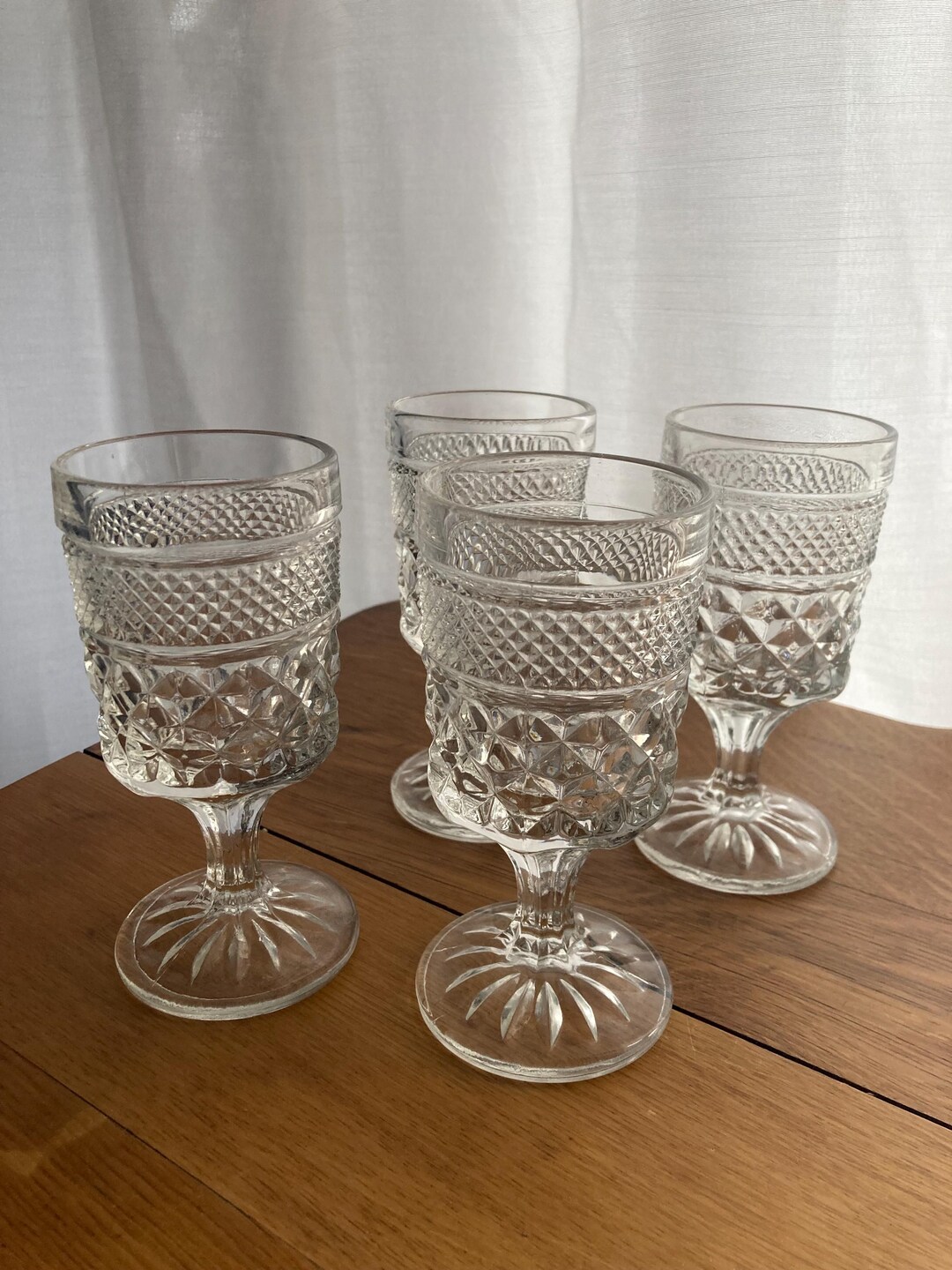 Vintage Wexford Waffle Pattern Pressed Glass Glasses Set of 4 - Water ...