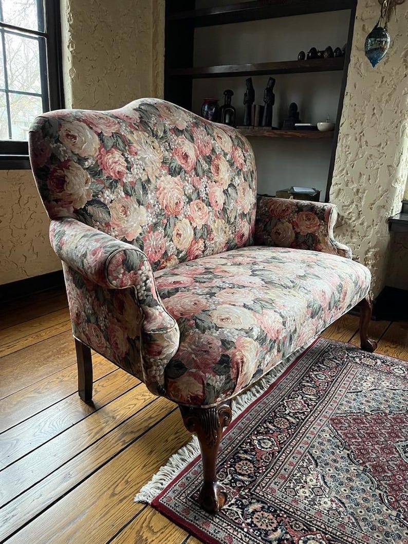 Pretty Vintage Camel Back Loveseats With Claw Feet Ball and High Back ...