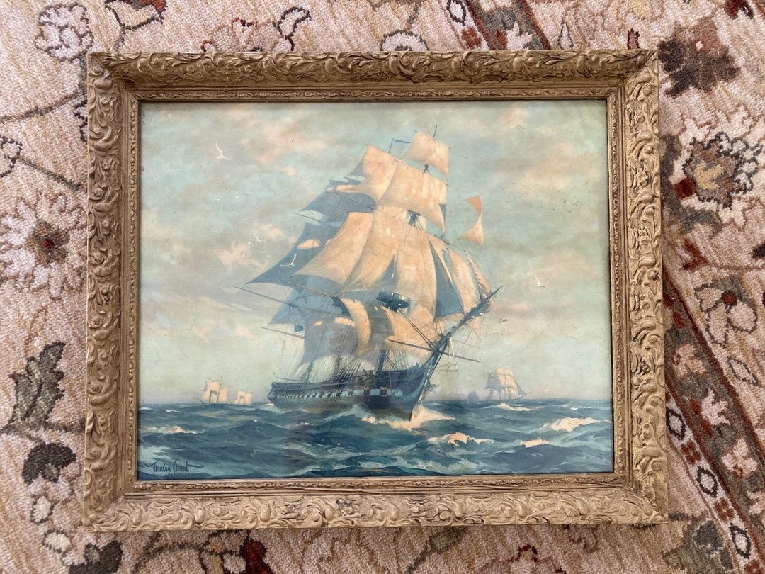 Antique 1927 Gordon Grant Litho Print USS Constitution Old Ironside ...