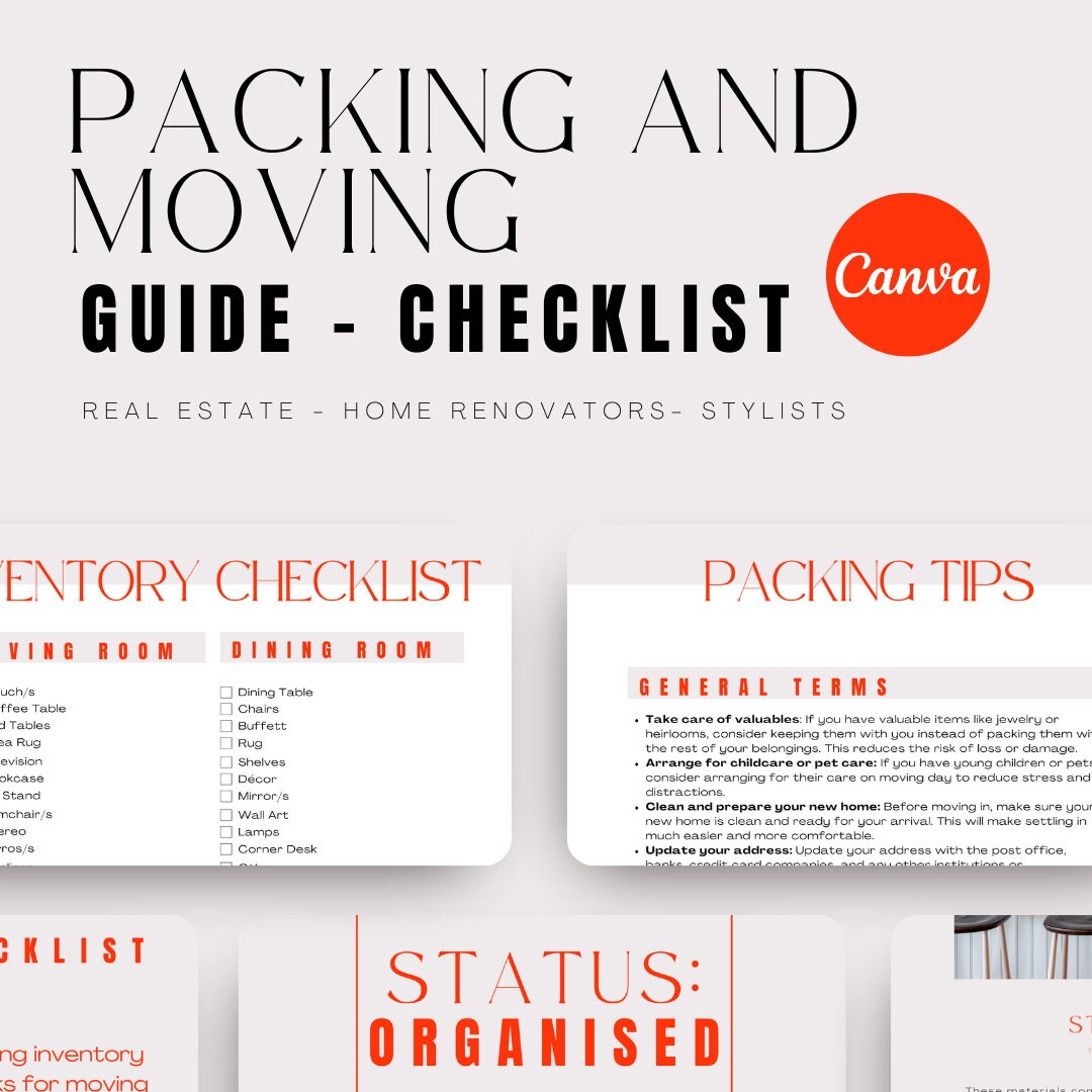 Moving Packing Checklist Inventory List for Real Estate - Etsy