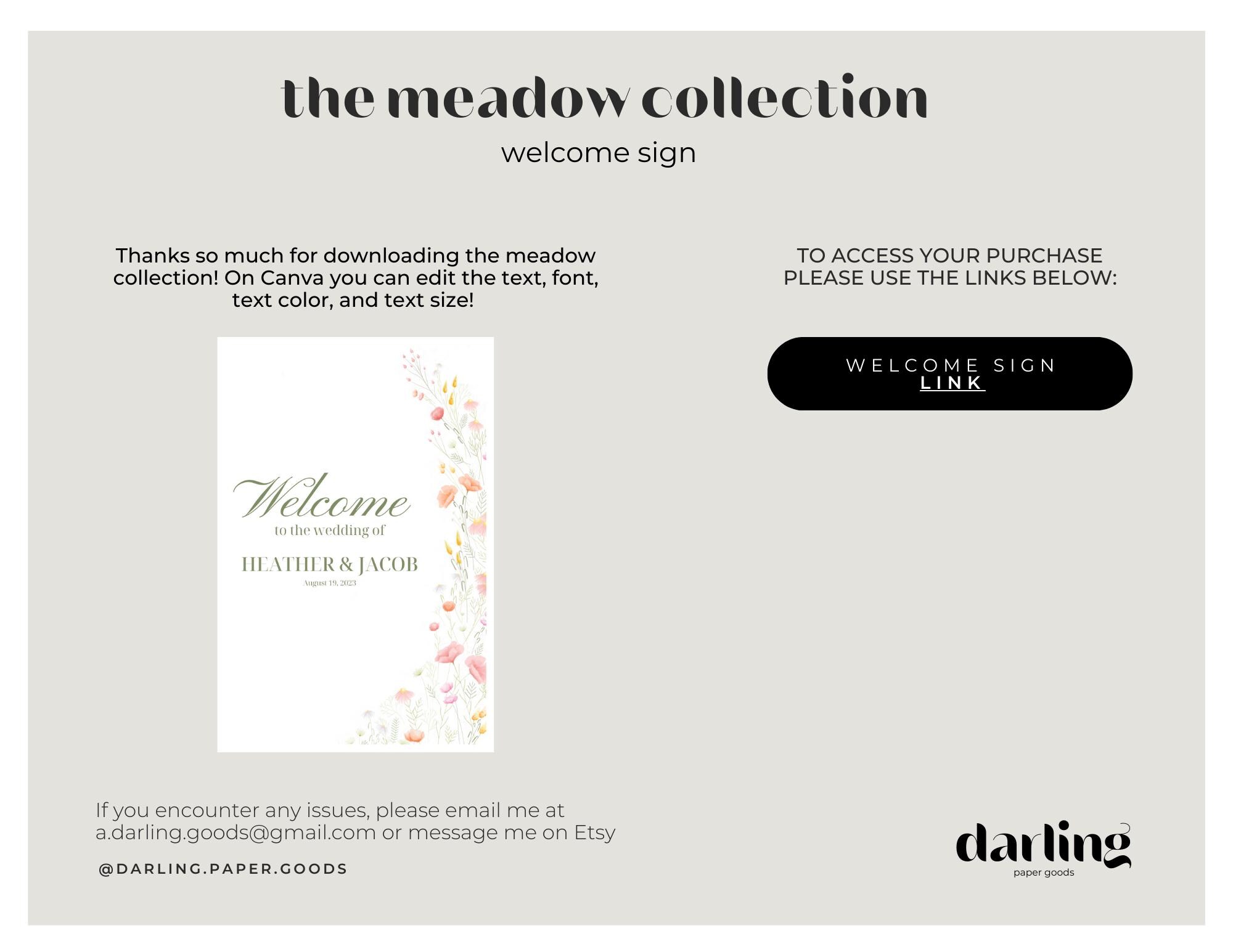 MEADOW - Welcome Sign! Downloadable Watercolor Wildflower Wedding ...