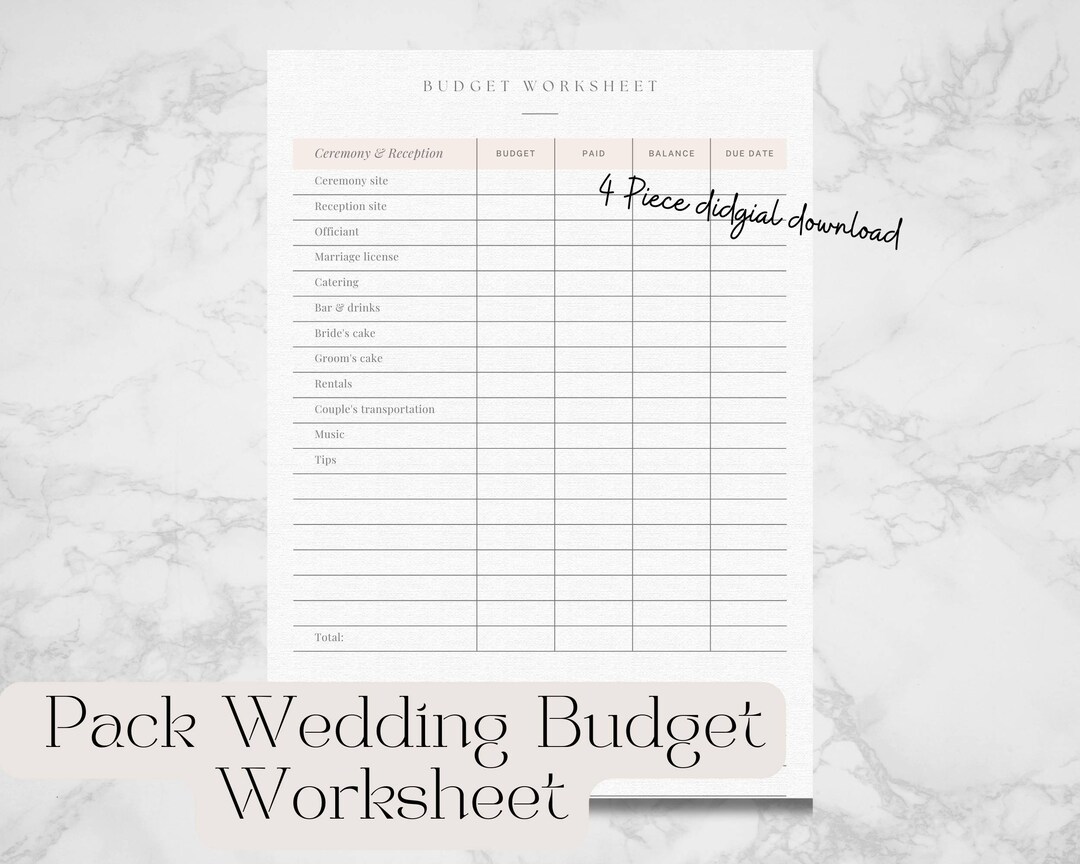 Wedding Budget Planner Worksheet - Etsy