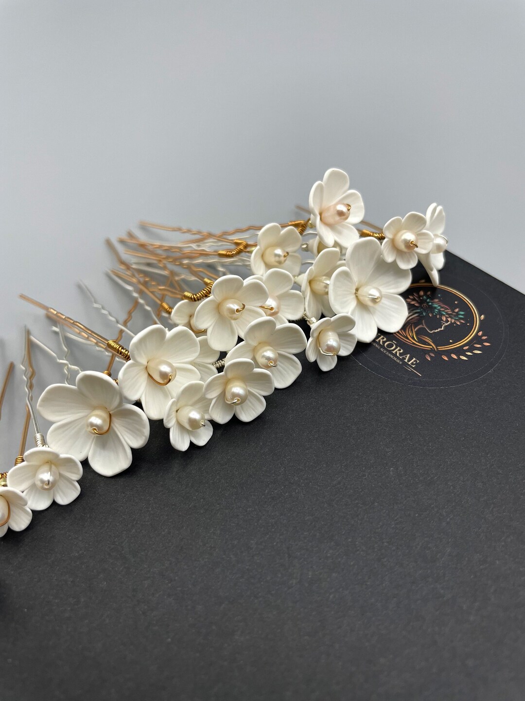Pearl Petals: Set of 10 Hair Pins With Freshwater Pearls & White Floral ...