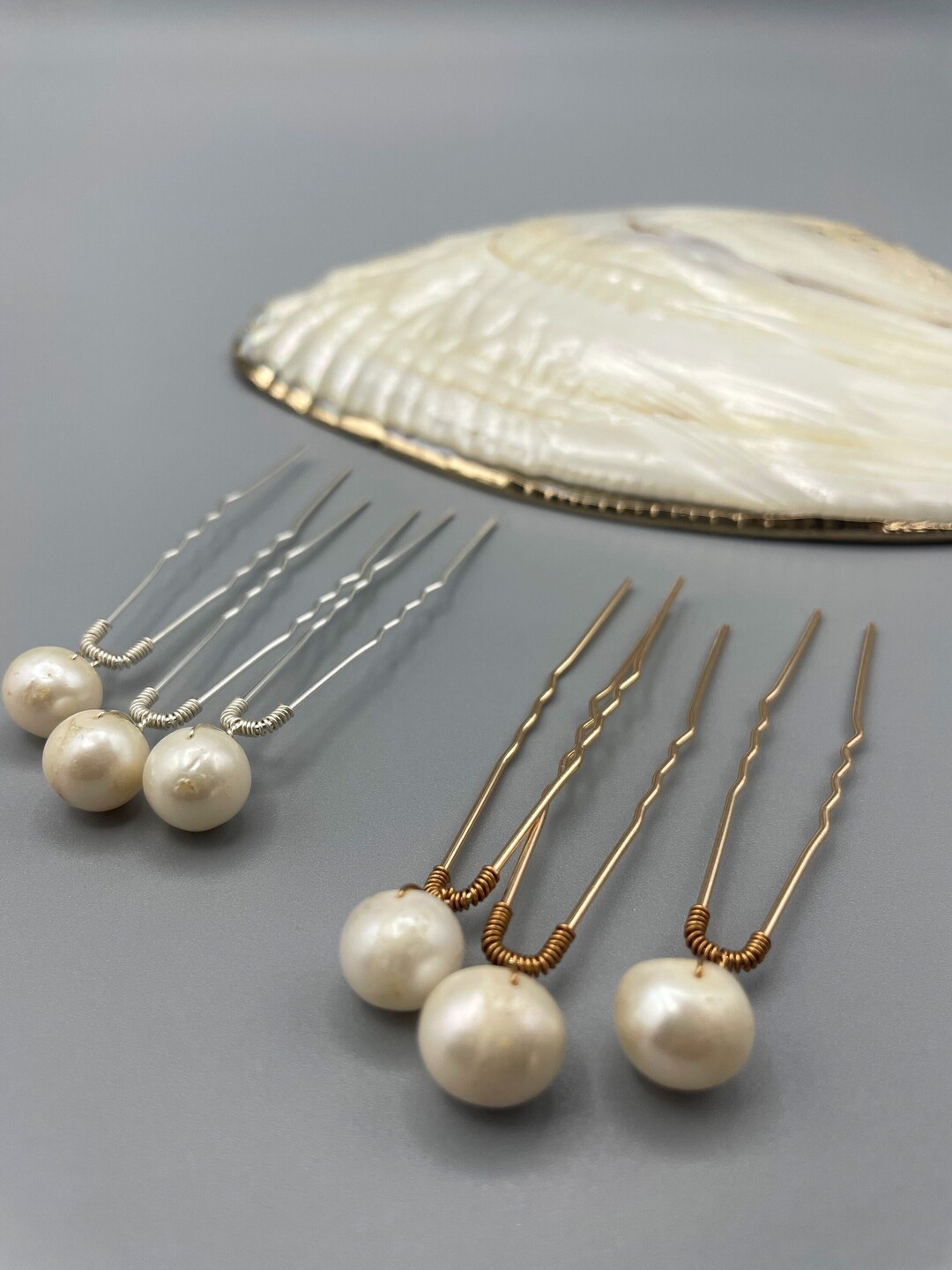 Big Natural Round Creamy-white Freshwater Pearl Hair Pins - Bridal ...