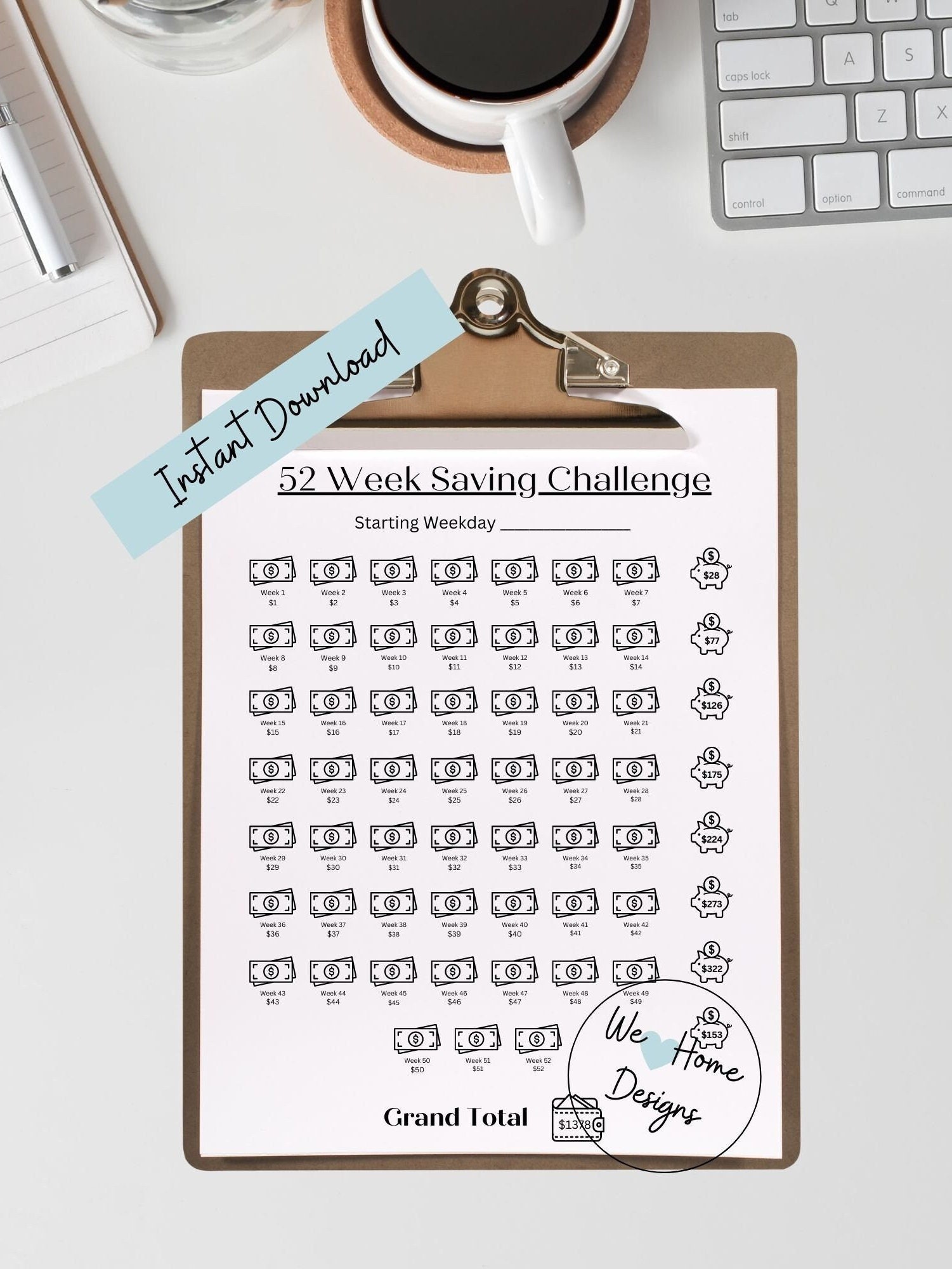 Printable Saving Chart, Money Stuffing, Cash Stuffing, Printable ...