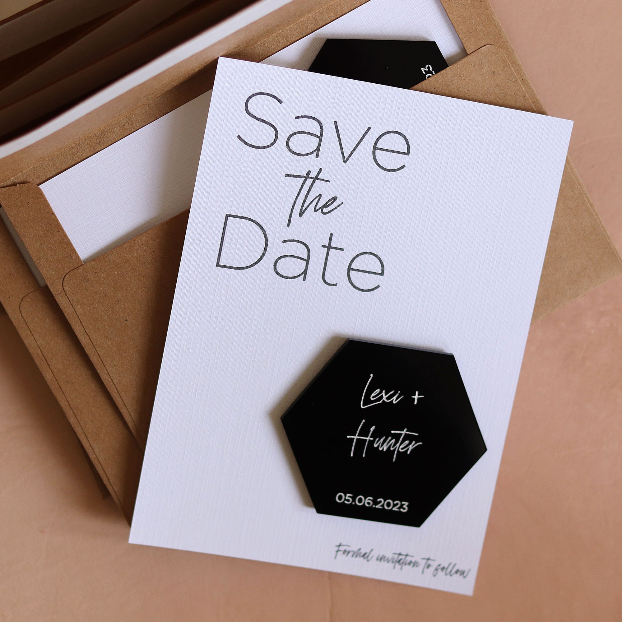 Modern Black Hexagon Save the Date Luxury Save the Date Magnet Card ...