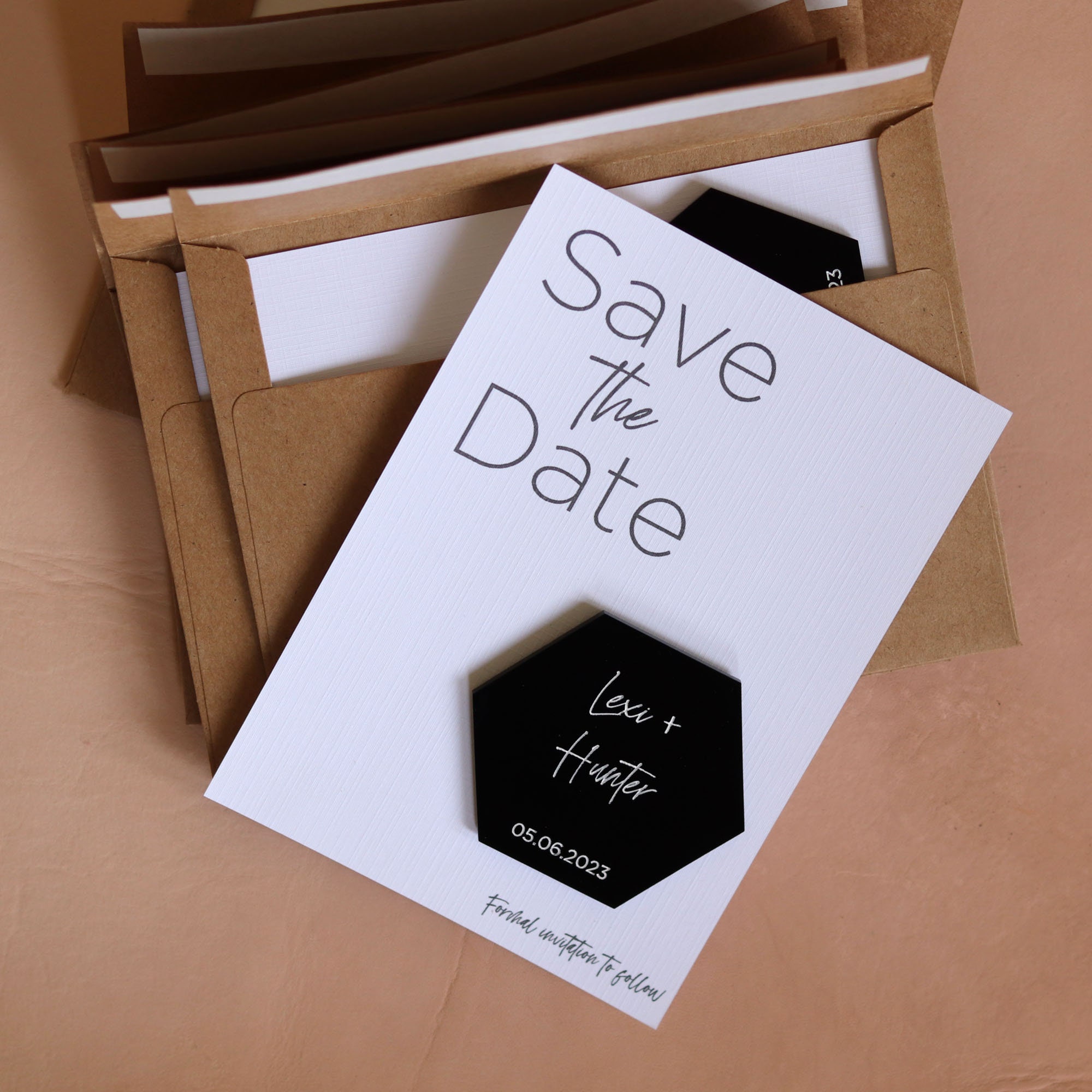 Modern Black Hexagon Save the Date Luxury Save the Date Magnet Card ...