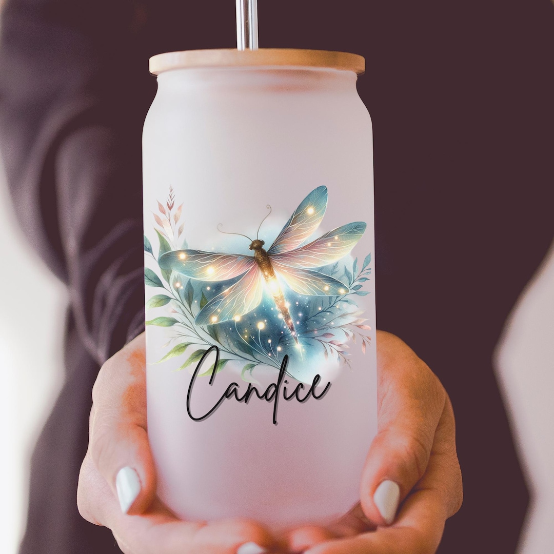 Personalized Firefly Cup, Watercolor Firefly Frosted Beer Glass Floral ...