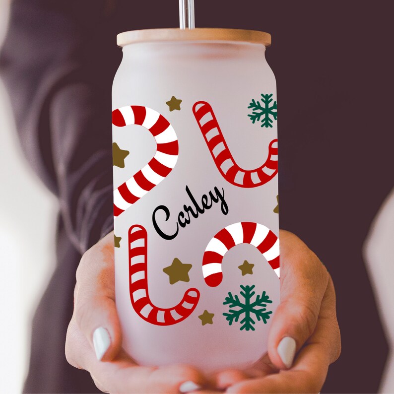 Christmas Iced Coffee Cup Personalized, Custom Holiday Glass Tumbler ...
