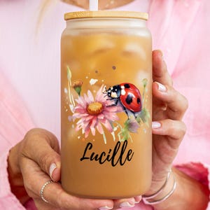 Personalized Ladybug Cup, Watercolor Ladybug Frosted Beer Glass Floral ...