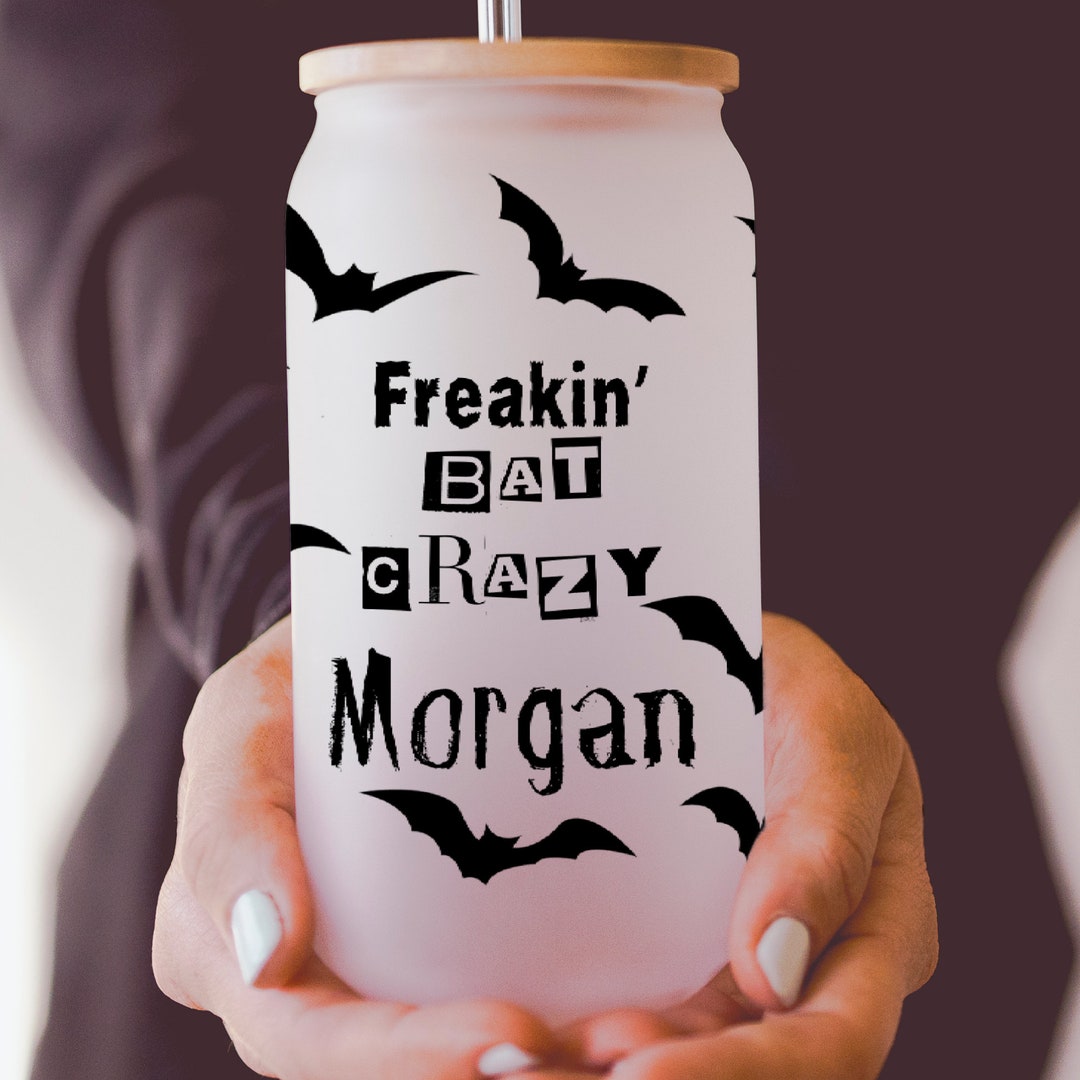 Personalized Halloween Bat Glass Cup, Bat Frosted Glass Cup, Halloween ...