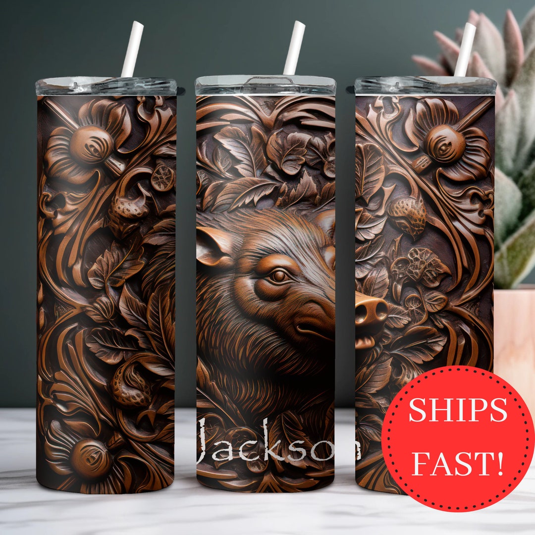 3D Wood Look Boar Hunter Tumbler for Men Gift for Dad, Insulated Wood ...