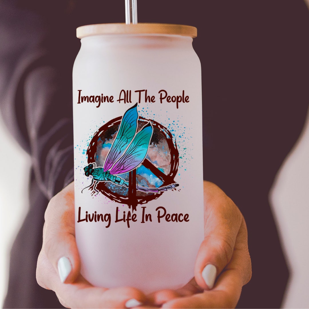 The Beatles Imagine Peace Iced Coffee Cup, Beatles Lyric, Glass Can ...