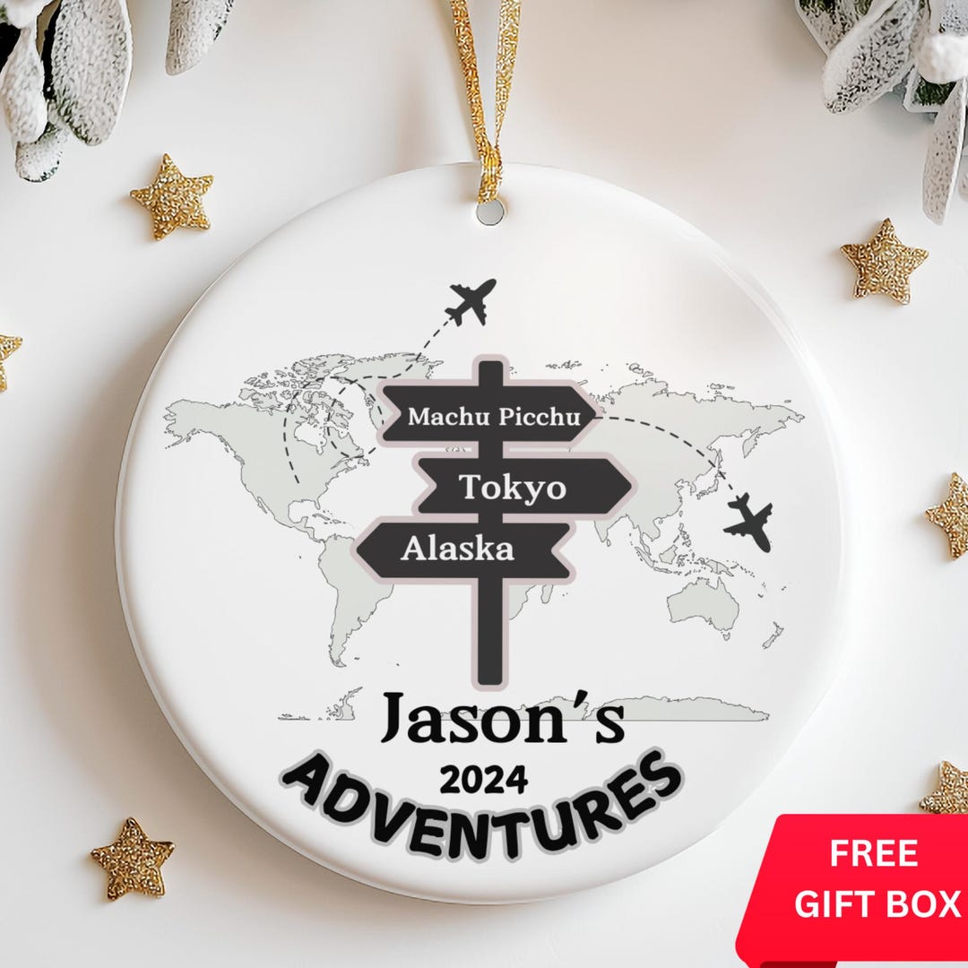 Custom Travel Ornament of the World, Personalized Destination Ornament ...