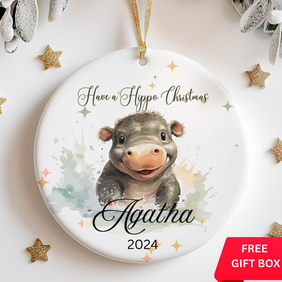 Baby Hippo Ornament With Name, Have a Hippo Christmas Ornament, Hippo ...
