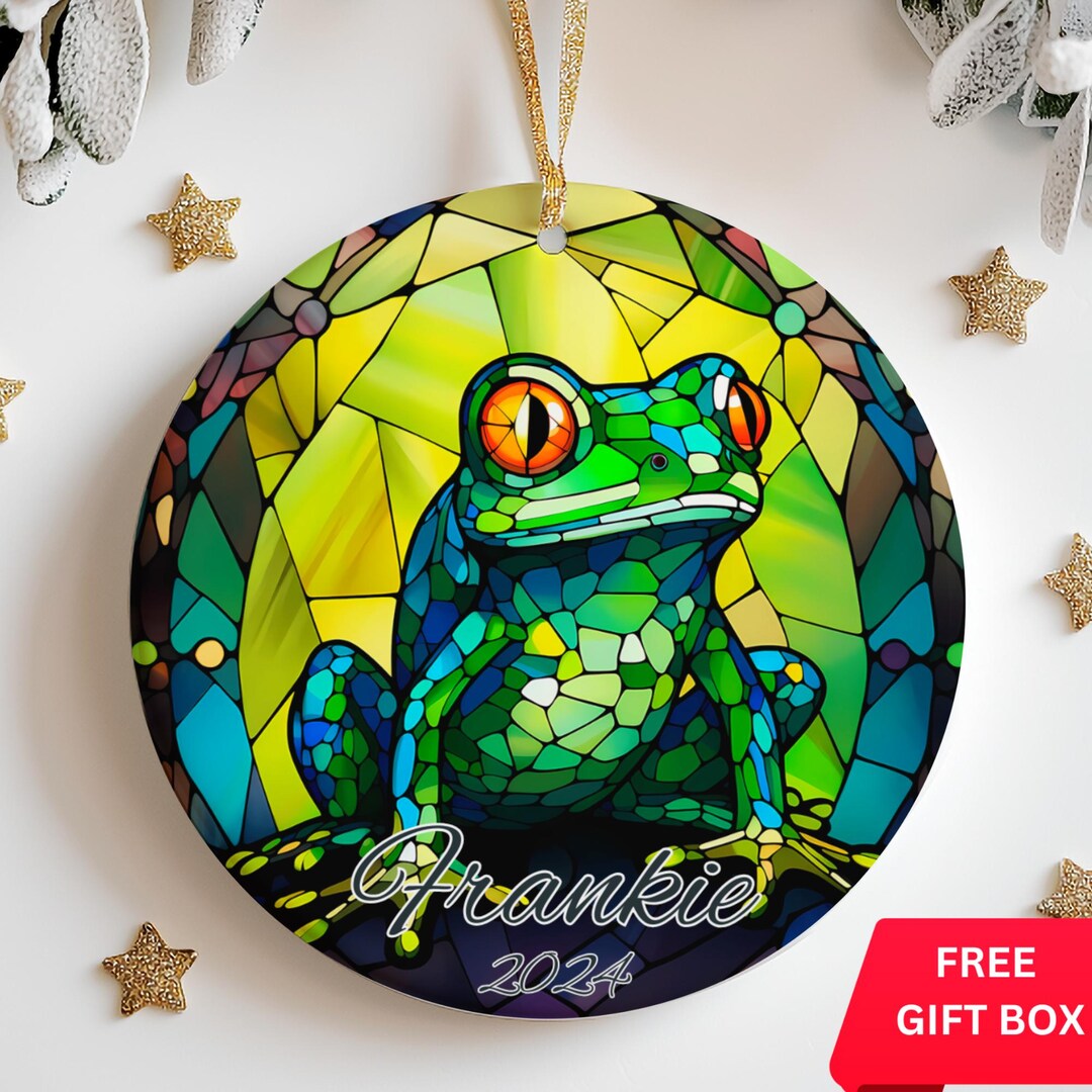 Stained Glass Frog Ornament With Name, Cute Frog Christmas Ornament ...