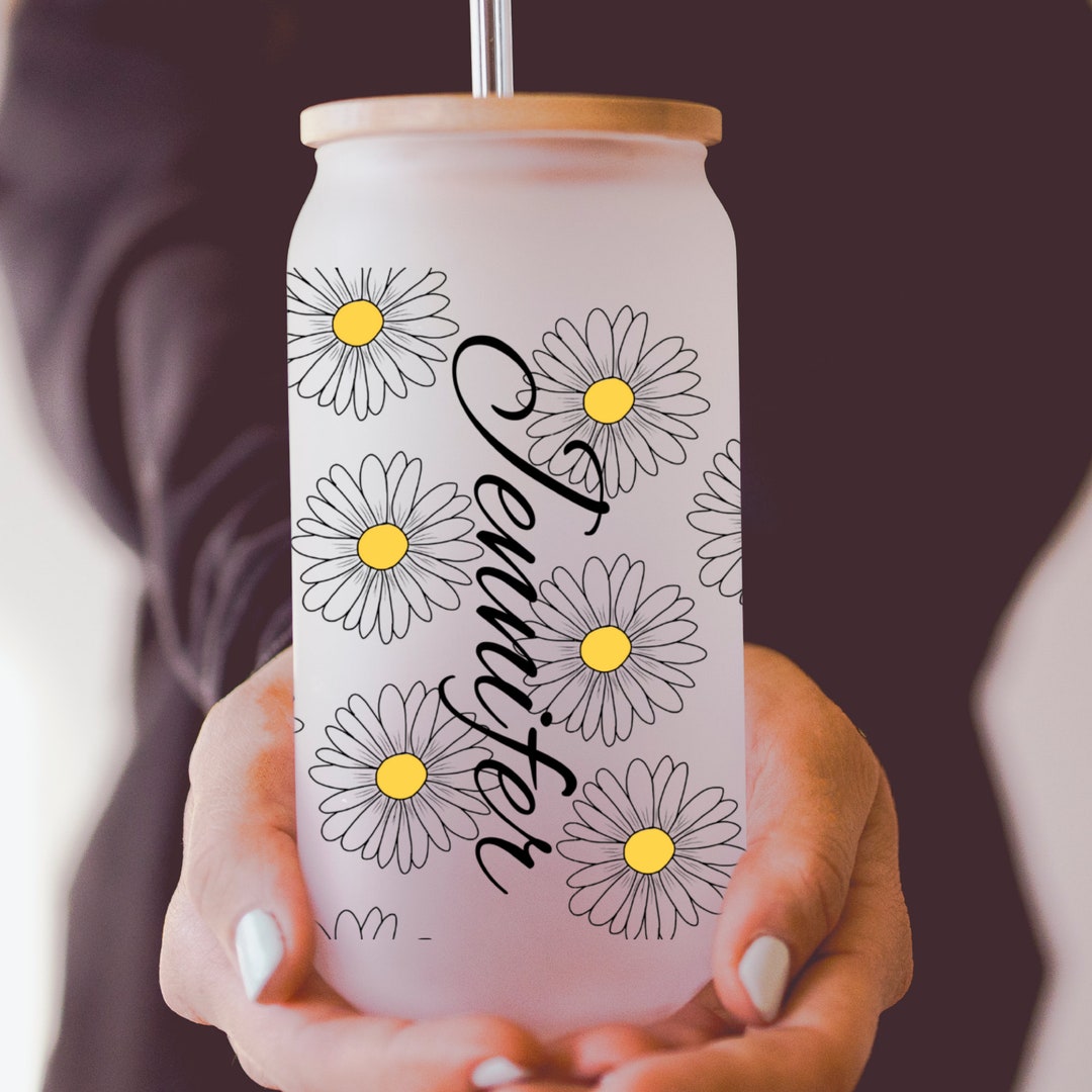 Retro Daisy Name Frosted Glass Coffee Mug Personalized Daisy Glass ...