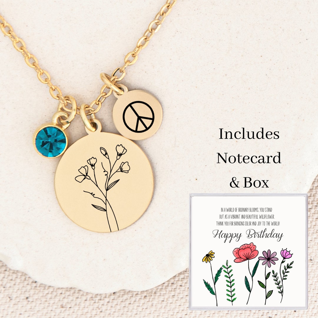 Personalized Birth Month Flower Necklace With Notecard Gift for Mom ...